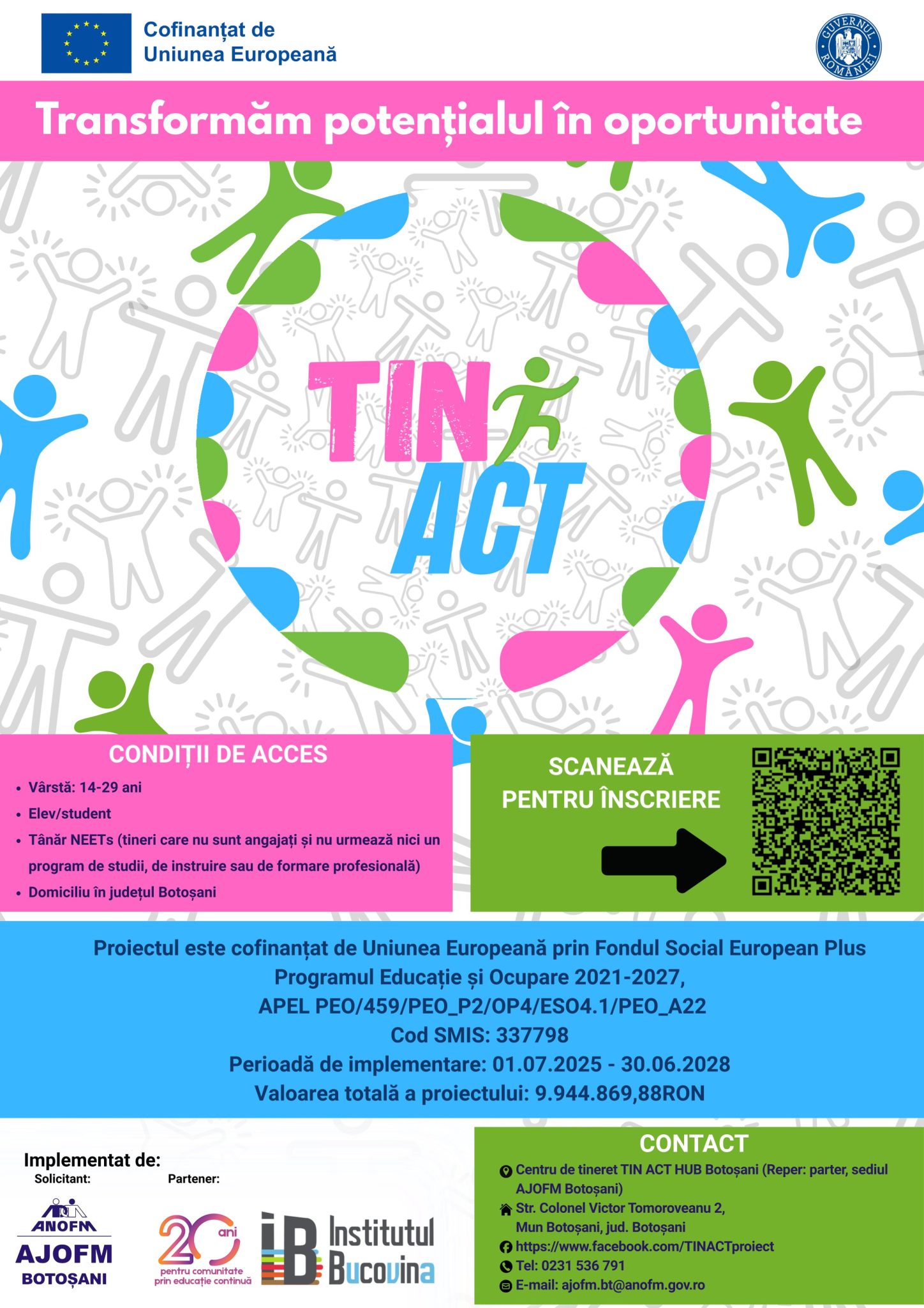Proiect Tinerii NEETs în acțiune TIN ACT -Cod SMIS 337798 – AJOFM Botoșani