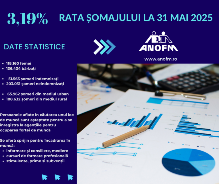 3,19% rata şomajului înregistrat în evidenţele ANOFM în luna mai 2025 ...