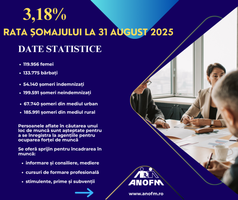 3,18% rata şomajului înregistrat în evidenţele ANOFM în luna august ...