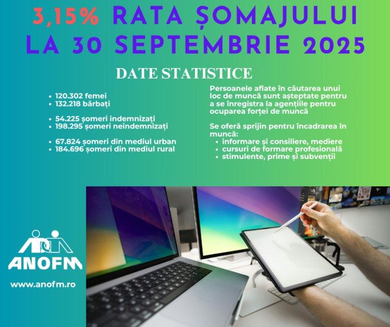 3,15% rata şomajului înregistrat în evidenţele ANOFM în luna septembrie ...